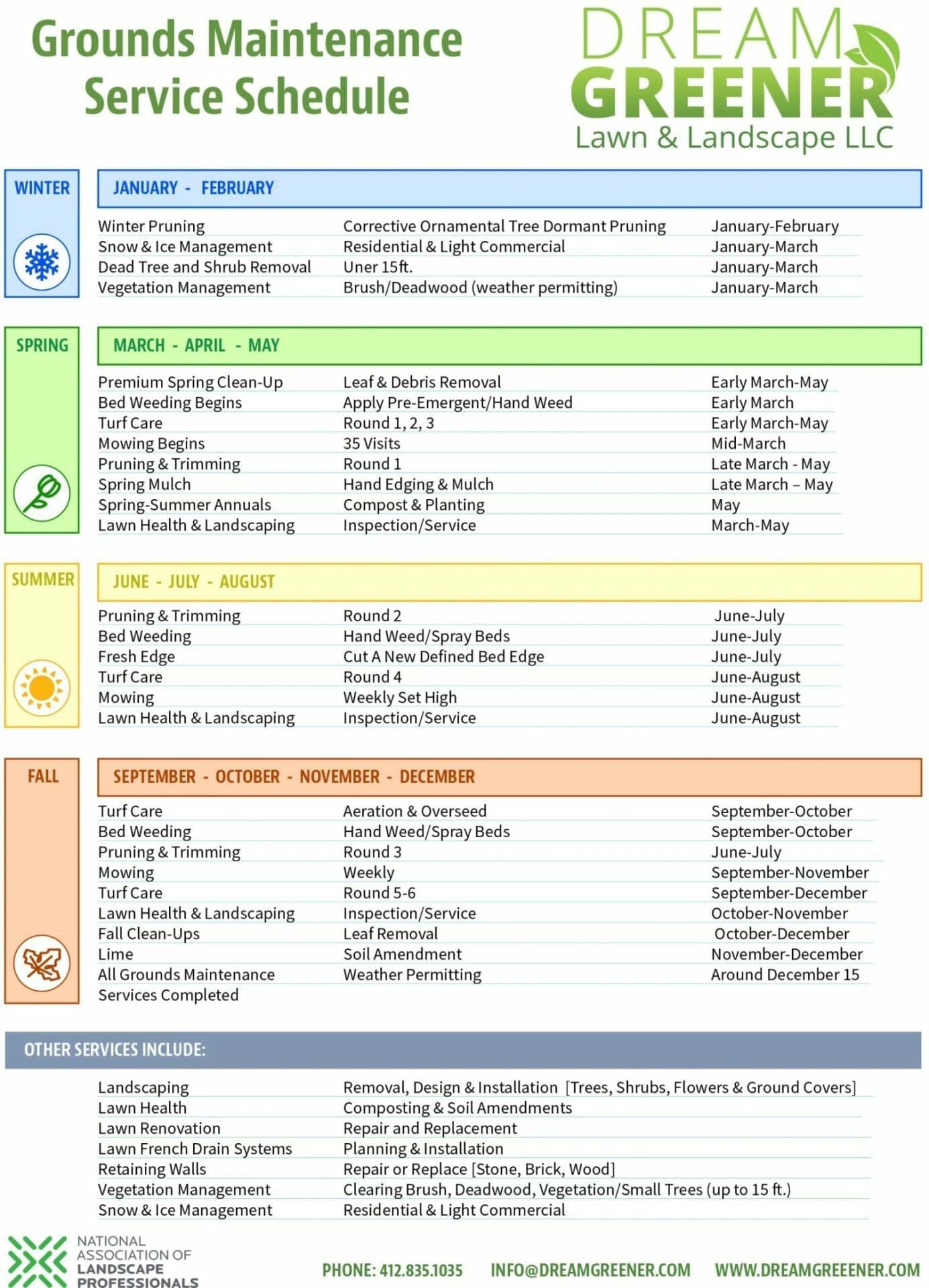 Maintenance Schedules Dream Greener Lawn And Landscape LLC